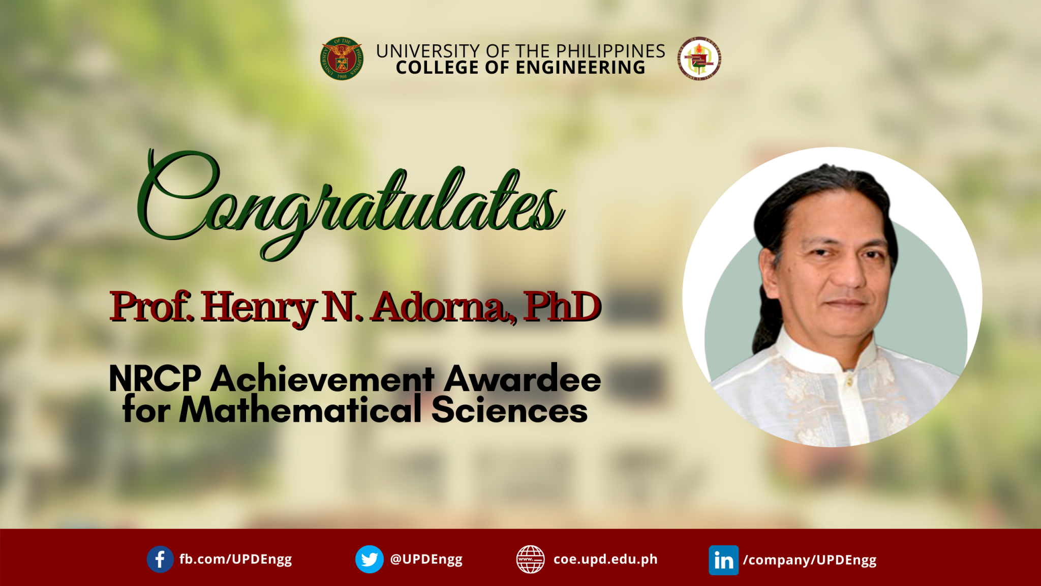 UP EEEI – NRCP Outstanding Institution Awardee and Prof. Henry Adorna ...