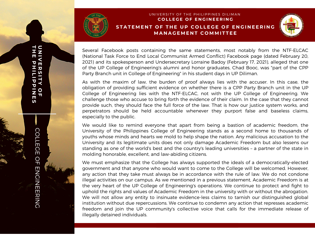 Statement of the UP CoE Management Committee on NTF-ELCAC social media ...