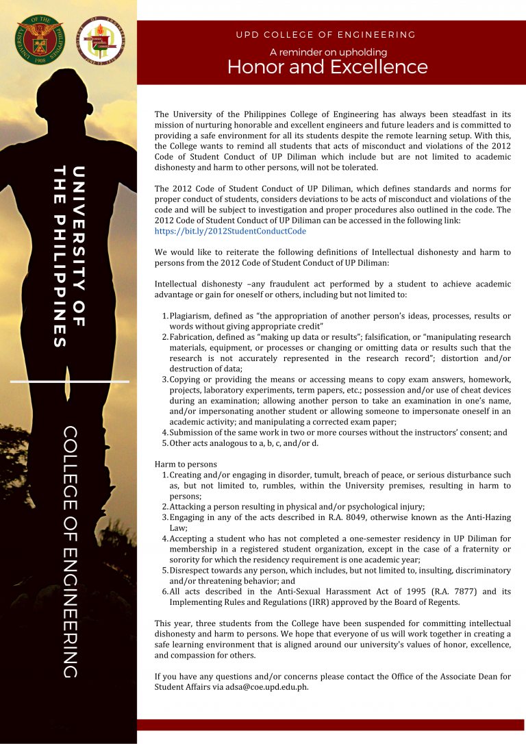 A Reminder on upholding Honor and Excellence – UPD College of Engineering