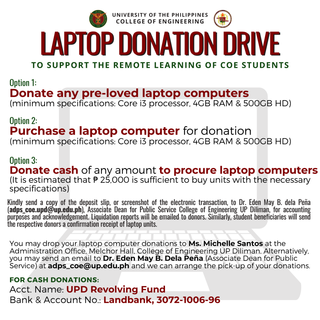 Laptop Donation Drive for Students – UPD College of Engineering