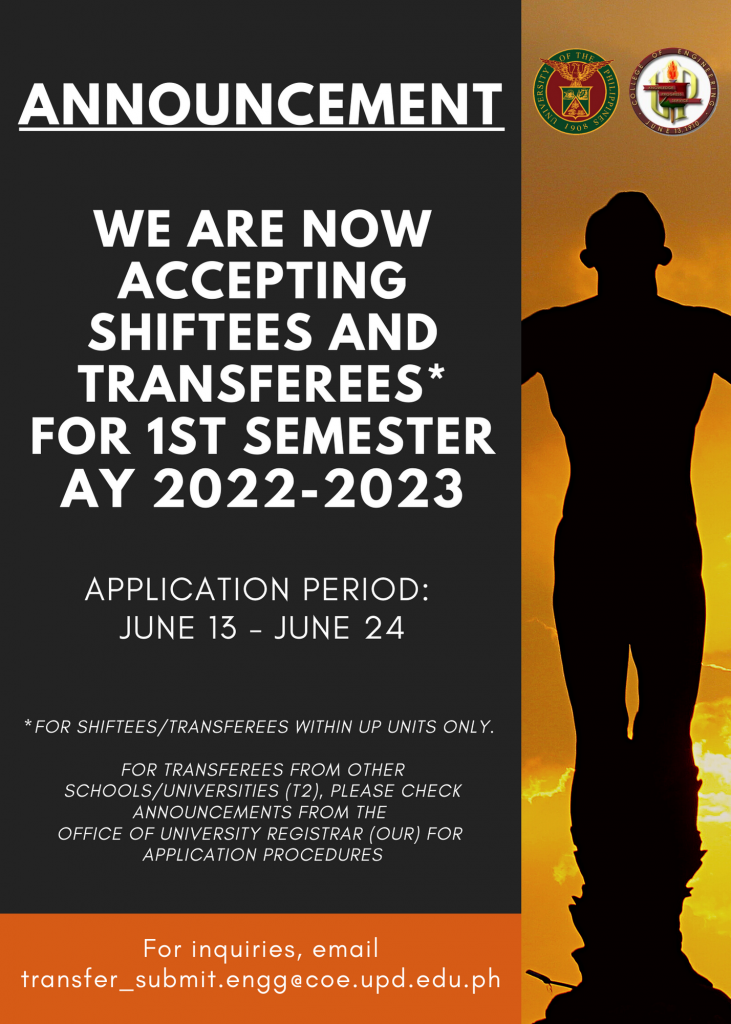 CoE SHIFTING/TRANSFER AY 1ST SEM 2022-2023 – UPD College of Engineering