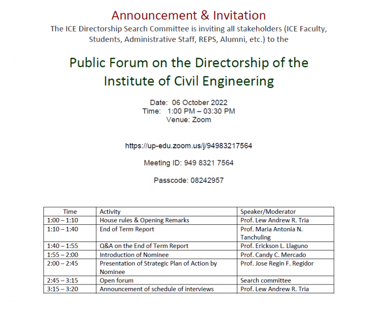 Public Forum on the Directorship of the Institute of Civil Engineering ...