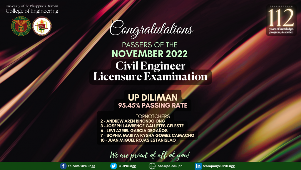 UPD CoE tops Civil Engineering Licensure Exams – UPD College of Engineering