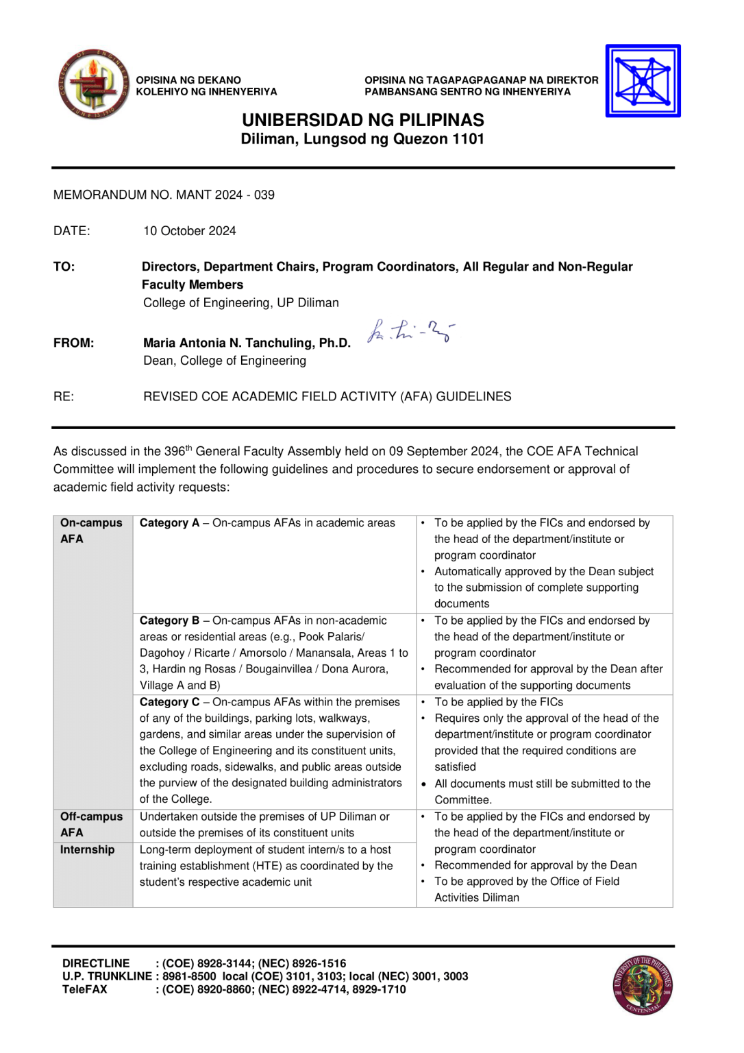 AFA Forms – UPD College of Engineering
