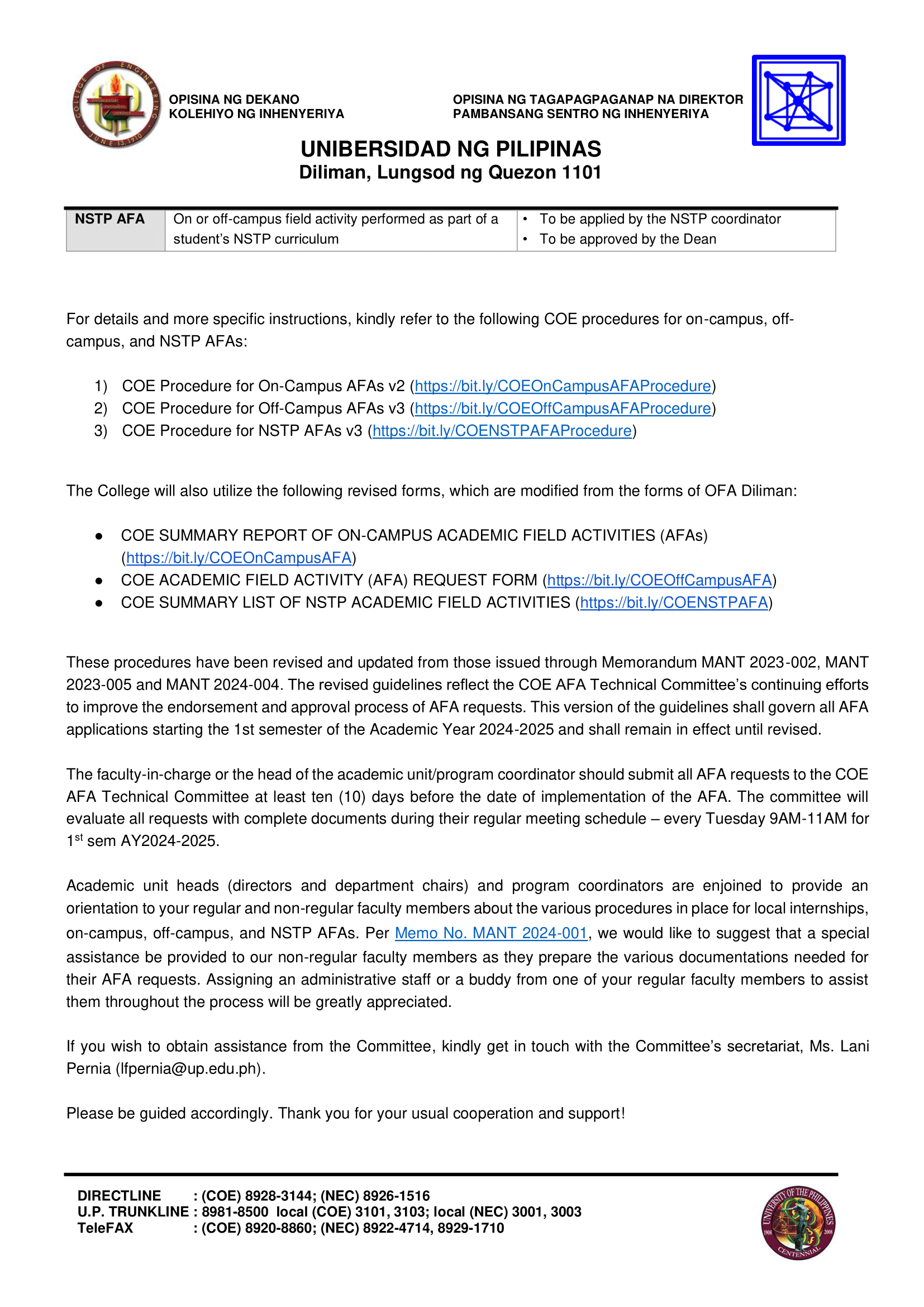 AFA Forms – UPD College of Engineering