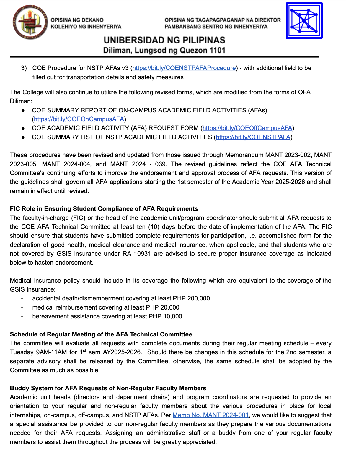 AFA Forms – UPD College of Engineering